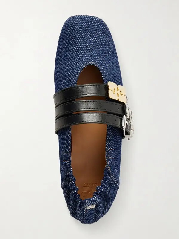 GANNI Sue Embellished Denim Ballet Flats - Blue