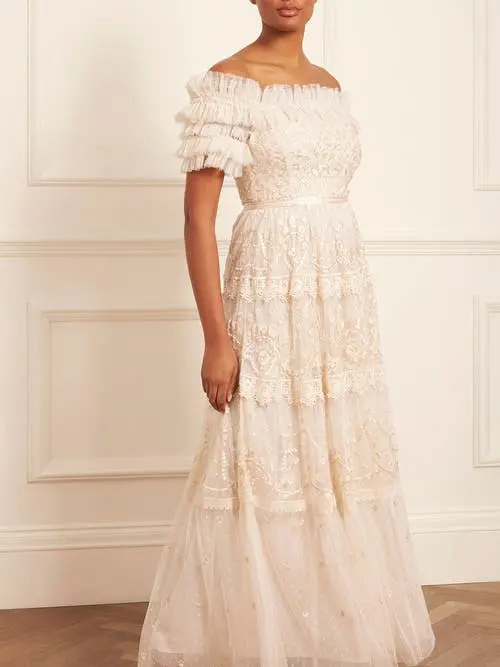NEEDLE & THREAD Midsummer Lace Off-shoulder Gown
