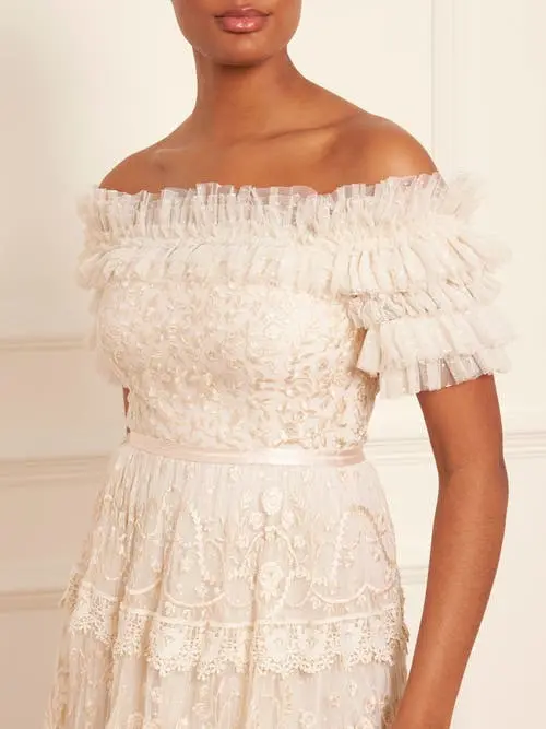 NEEDLE & THREAD Midsummer Lace Off-shoulder Gown