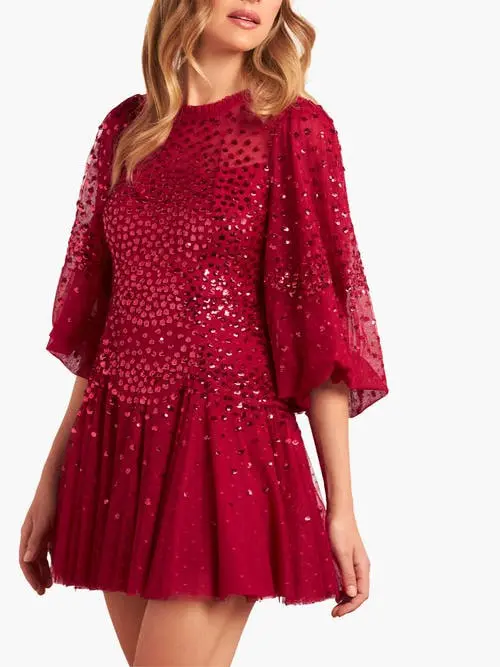 NEEDLE & THREAD Scallop Sequin Mini Dress
