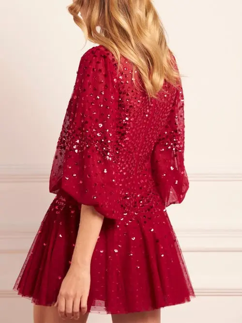 NEEDLE & THREAD Scallop Sequin Mini Dress