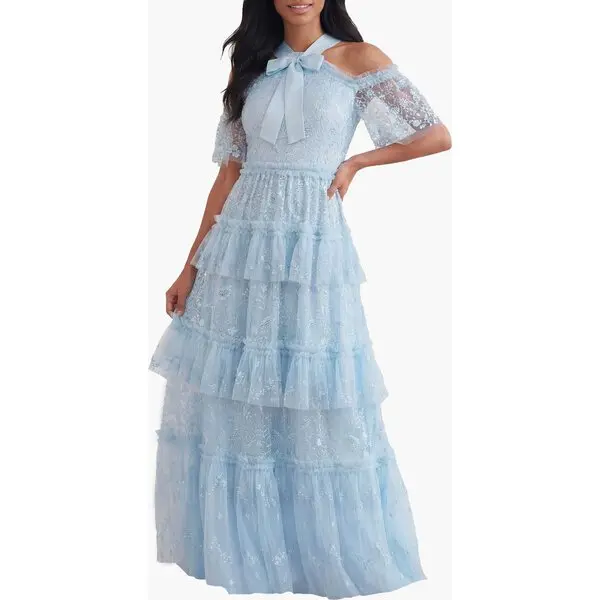 NEEDLE & THREAD Primrose Tiered Maxi Gown - Aqua