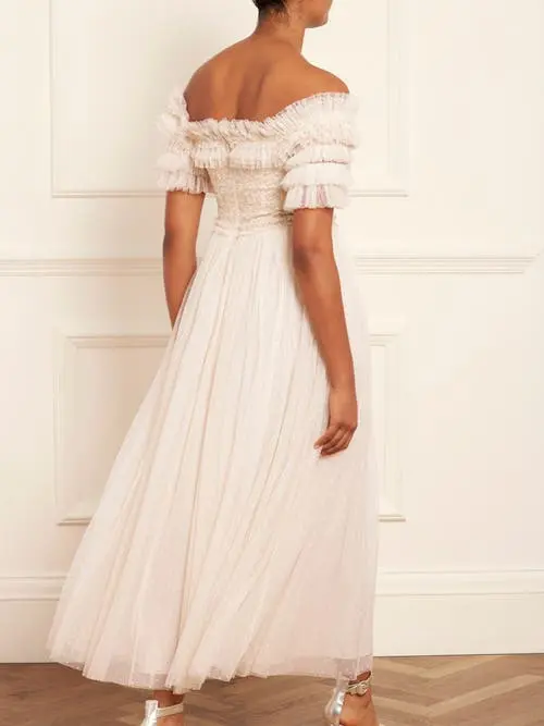NEEDLE & THREAD Midsummer Lace Off Shoulder Ankle Gown