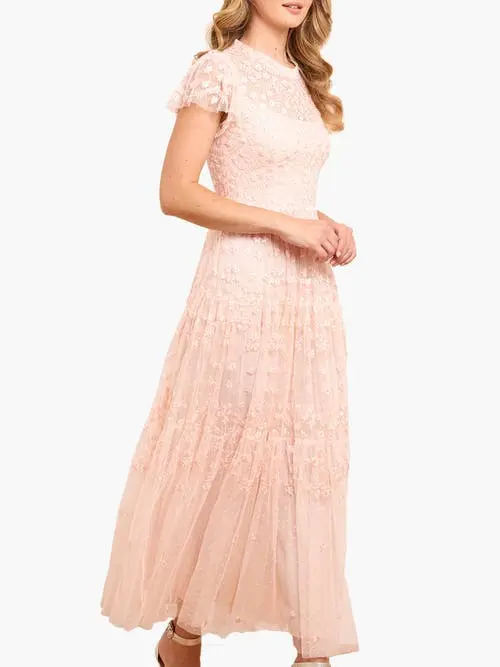 NEEDLE & THREAD Clover Short Sleeve Ankle Gown - Opal