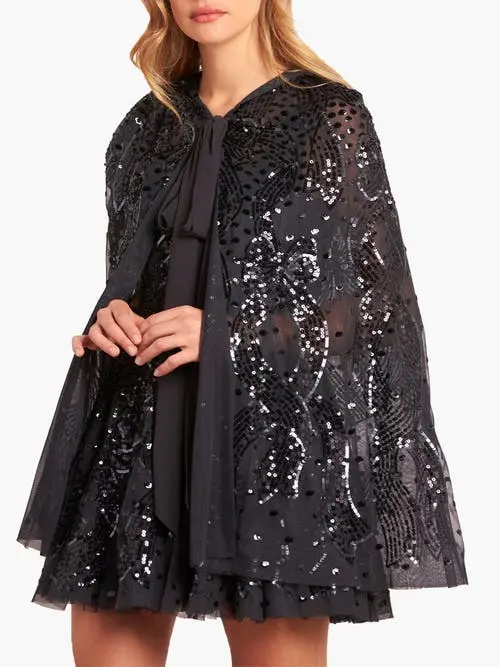 NEEDLE & THREAD Sequin Ribbon Hooded Cape