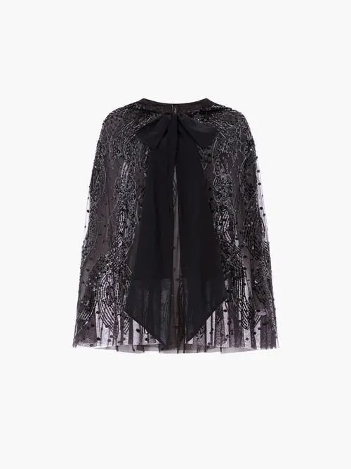 NEEDLE & THREAD Sequin Ribbon Hooded Cape