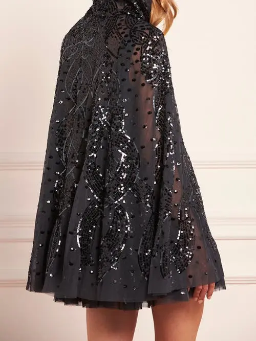 NEEDLE & THREAD Sequin Ribbon Hooded Cape