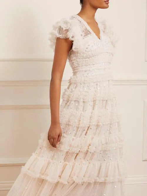 NEEDLE & THREAD Vivian V-neck Sequin Dress