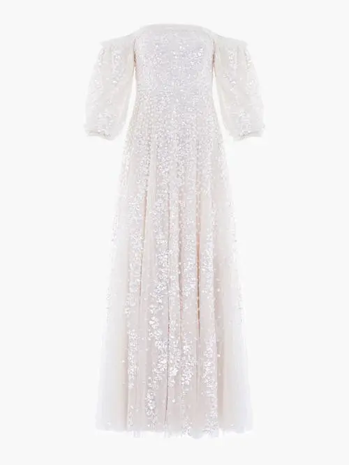 NEEDLE & THREAD Sequin Embellished Off-shoulder Gown