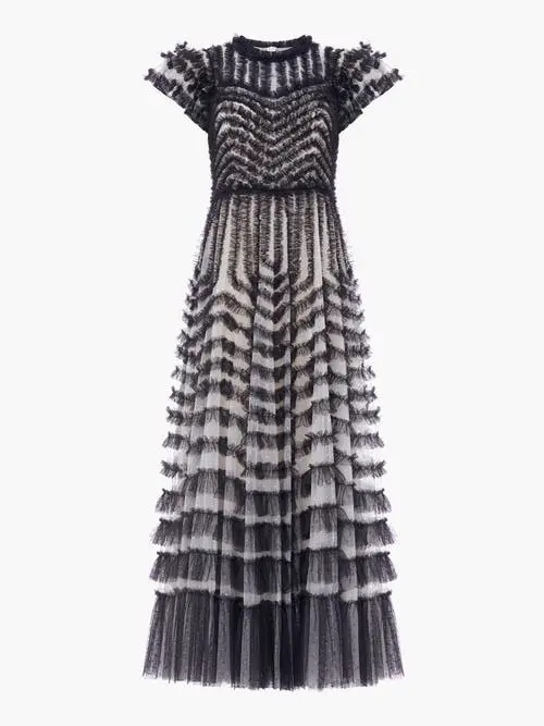 NEEDLE & THREAD La Vie En Rose Round Neck Gown - Cream/graphite