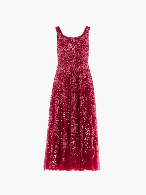NEEDLE & THREAD Sequin Ribbon Scoop Neck Ballerina Dress
