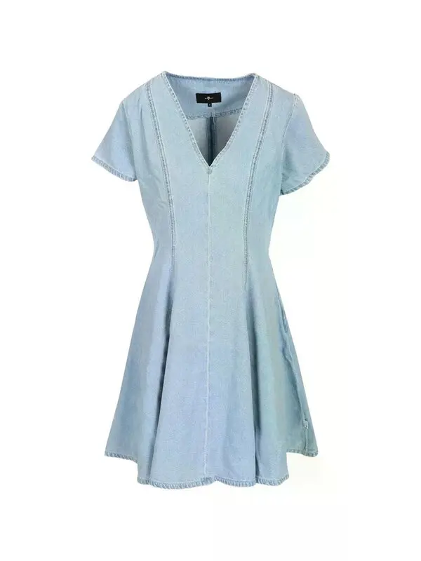 7 For All Mankind Puff-sleeve Denim Mini Dress - Blue