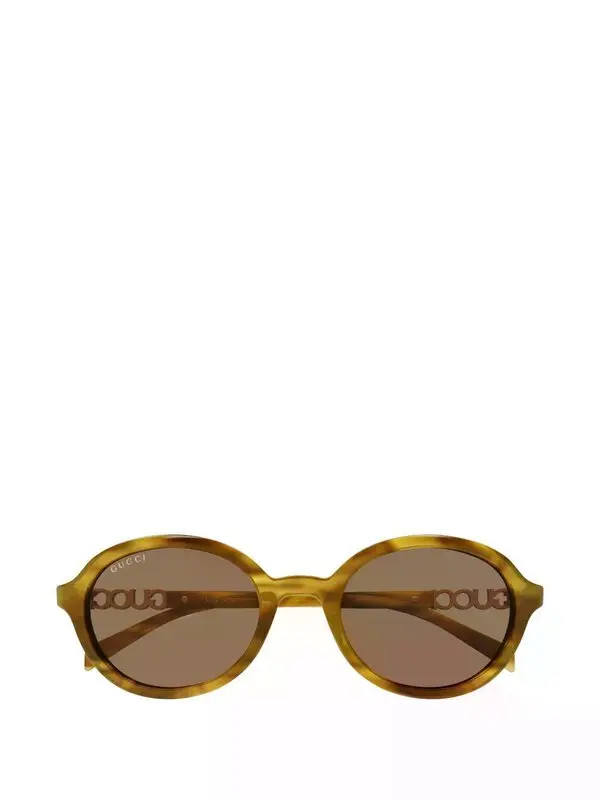 Gucci Logo-plaque Oval-frame Sunglasses - Brown