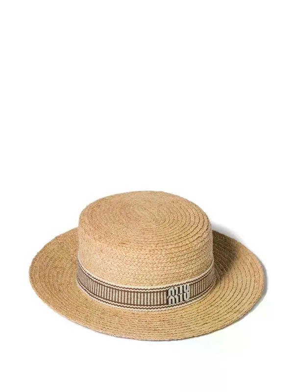 Miu Miu Raffia Sun Hat With Two-tone Ribbon - Neutrals