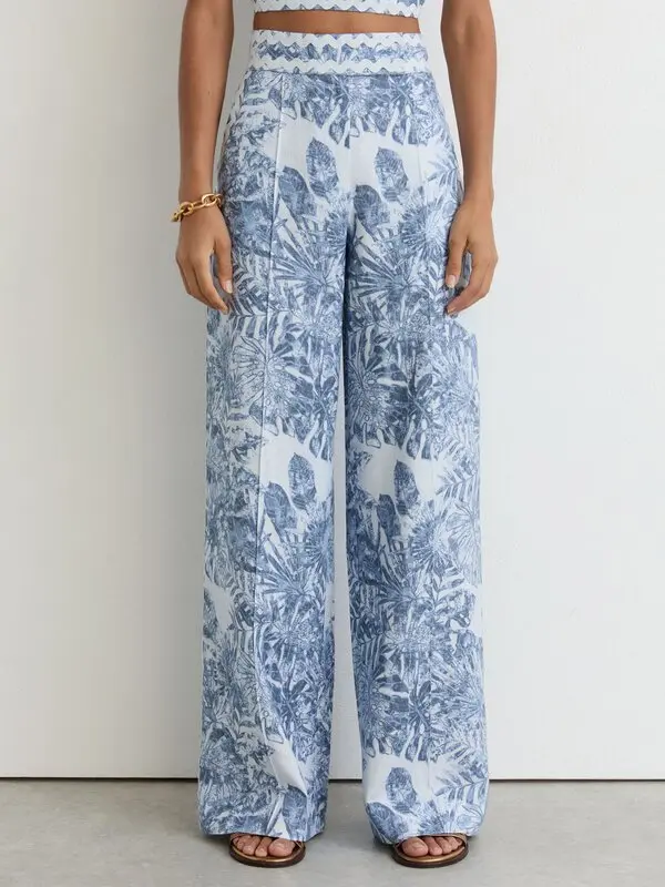 REISS Mila Petite Linen Wide-leg Trousers - Blue