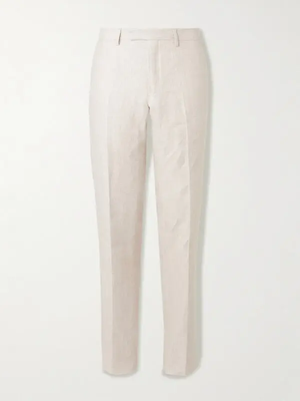 Mr P. Straight-leg Houndstooth Linen Trousers - Neutrals
