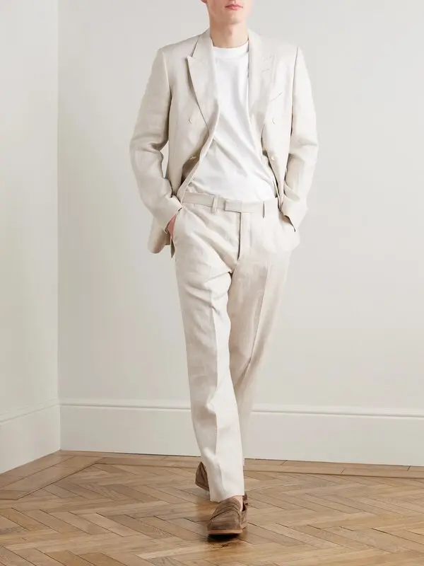 Mr P. Straight-leg Houndstooth Linen Trousers