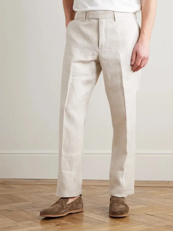 Mr P. Straight-leg Houndstooth Linen Trousers