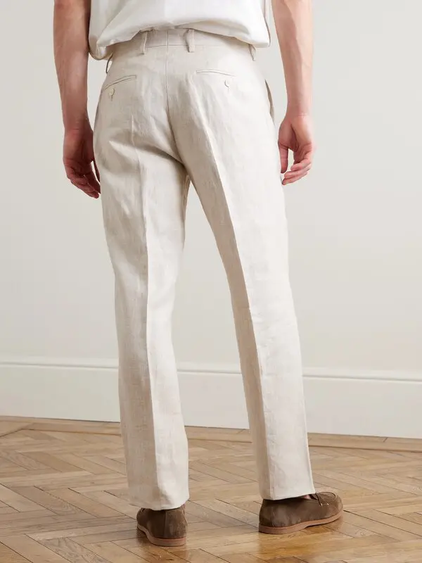 Mr P. Straight-leg Houndstooth Linen Trousers