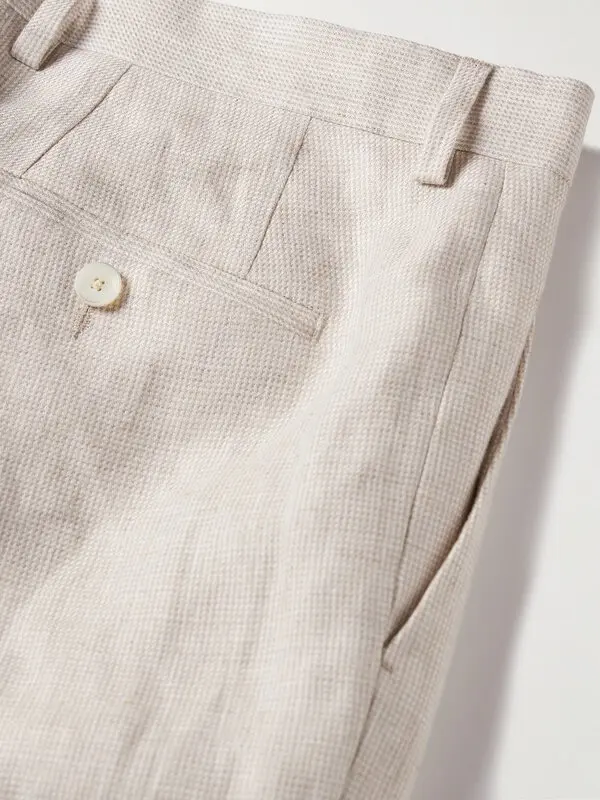 Mr P. Straight-leg Houndstooth Linen Trousers