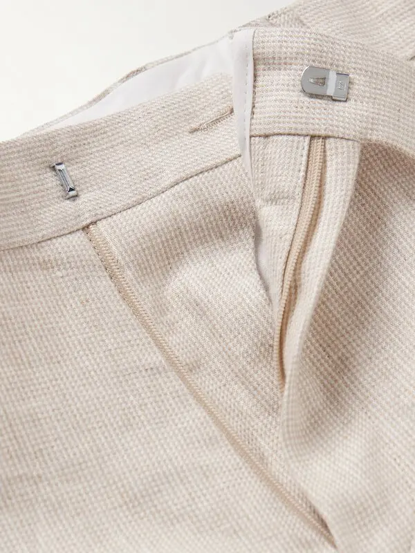 Mr P. Straight-leg Houndstooth Linen Trousers