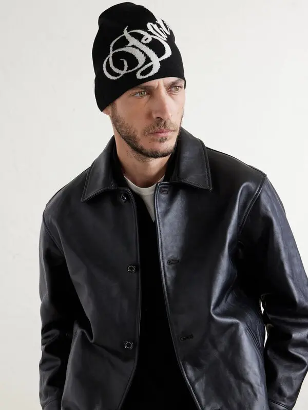 Balenciaga Intarsia-knit Wool-blend Beanie - Black
