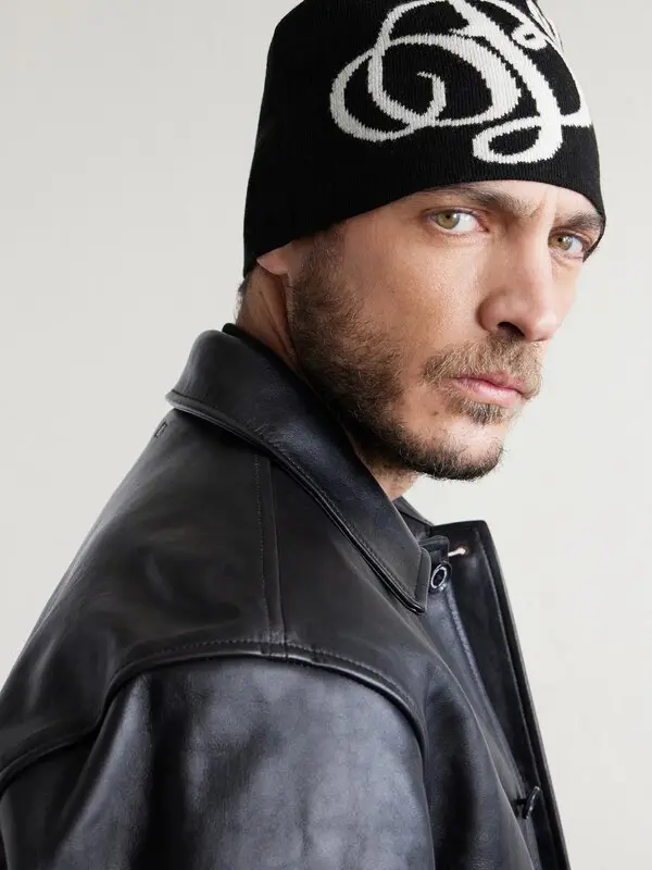 Balenciaga Intarsia-knit Wool-blend Beanie - Black