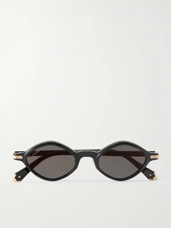 CARTIER Godron Oval-frame Sunglasses - Black