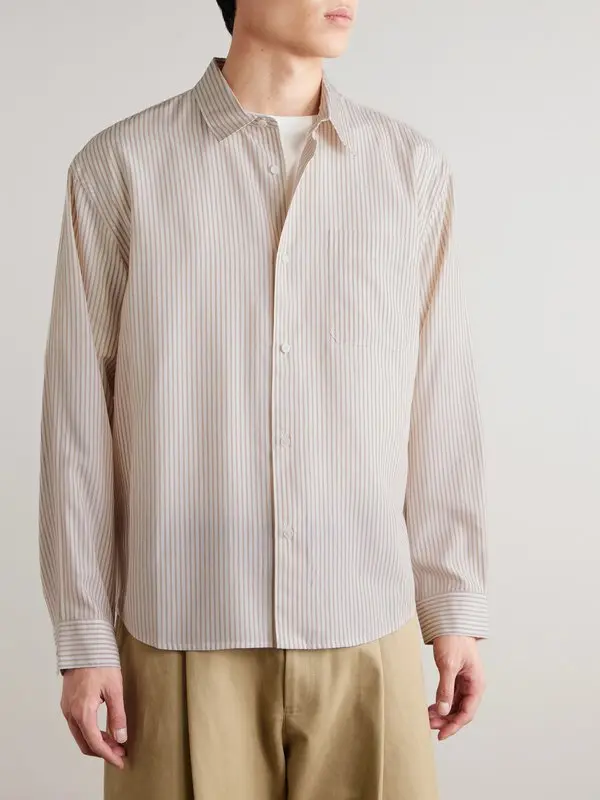 FRAME Relaxed Striped Lyocell Shirt - Neutrals
