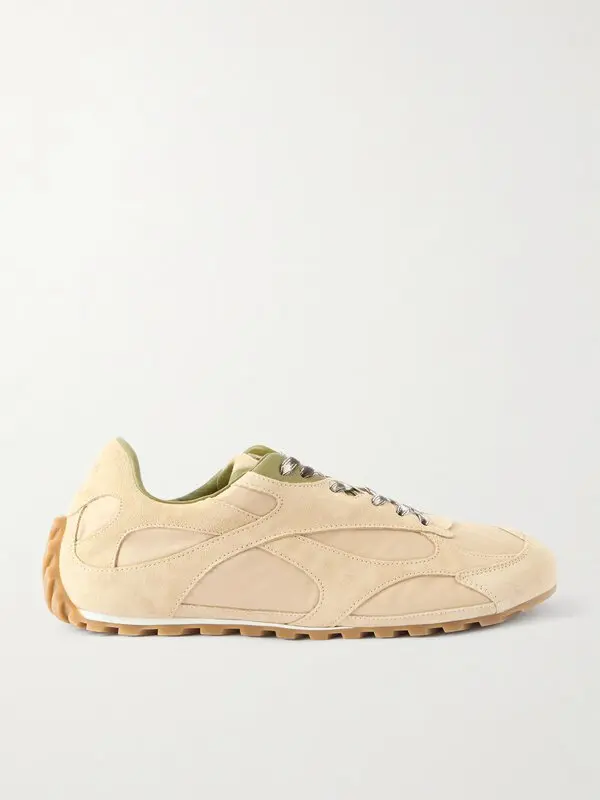 Bottega Veneta Orbit Leather And Suede Sneakers - Green