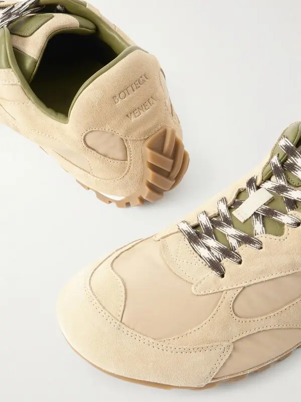 Bottega Veneta Orbit Leather And Suede Sneakers - Green