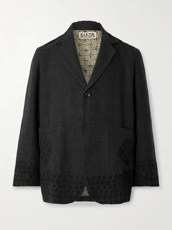 KARTIK RESEARCH Kasuti Embroidered Wool And Linen-blend Blazer