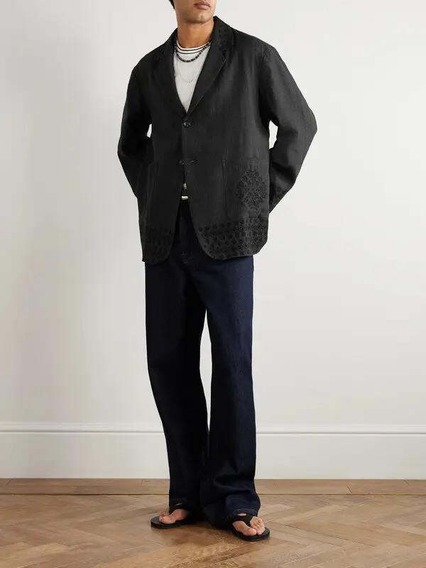 KARTIK RESEARCH Kasuti Embroidered Wool And Linen-blend Blazer