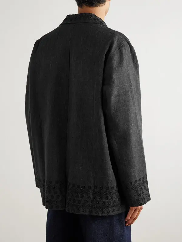 KARTIK RESEARCH Kasuti Embroidered Wool And Linen-blend Blazer