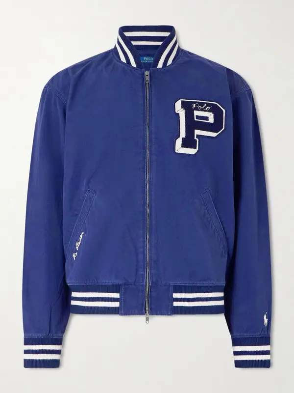Polo Ralph Lauren Logo-appliquéd Cotton Bomber Jacket - Blue
