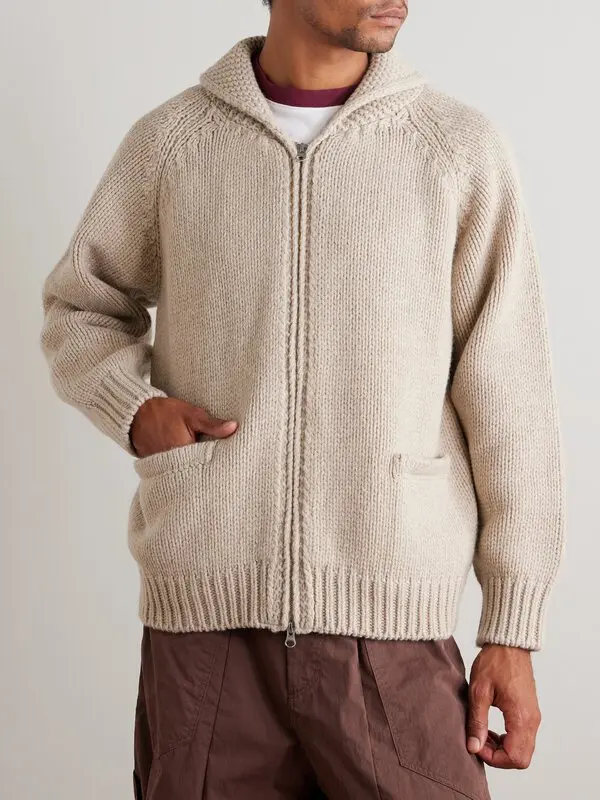Frizmworks Shawl-Collar Wool-Blend Zip-Up Cardigan - Neutrals