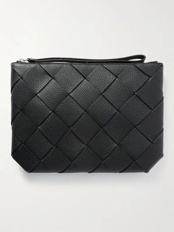 Bottega Veneta Diago Intrecciato Full-grain Leather Pouch - Black