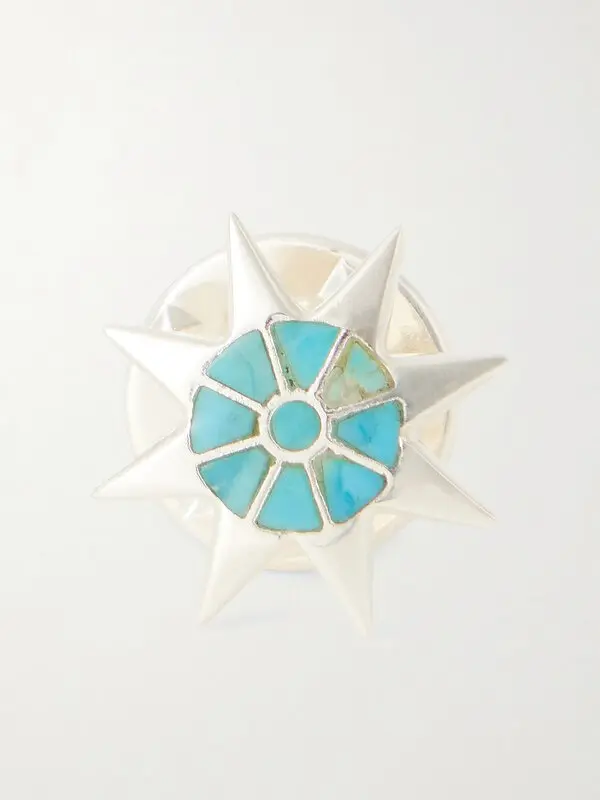 PEYOTE BIRD Starburst Silver And Turquoise Pin - Blue