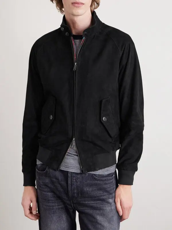 BARACUTA G9 Suede Harrington Jacket - Black