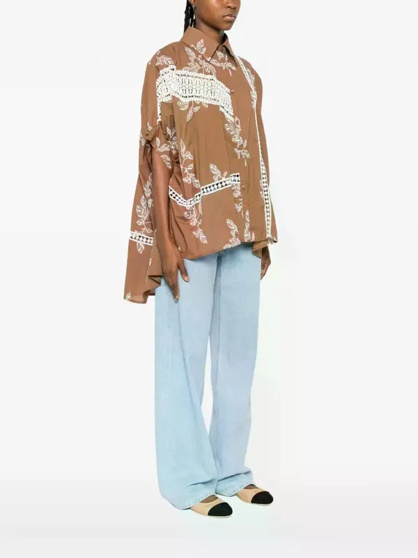 BYE Floral-print Lace-detail Shirt