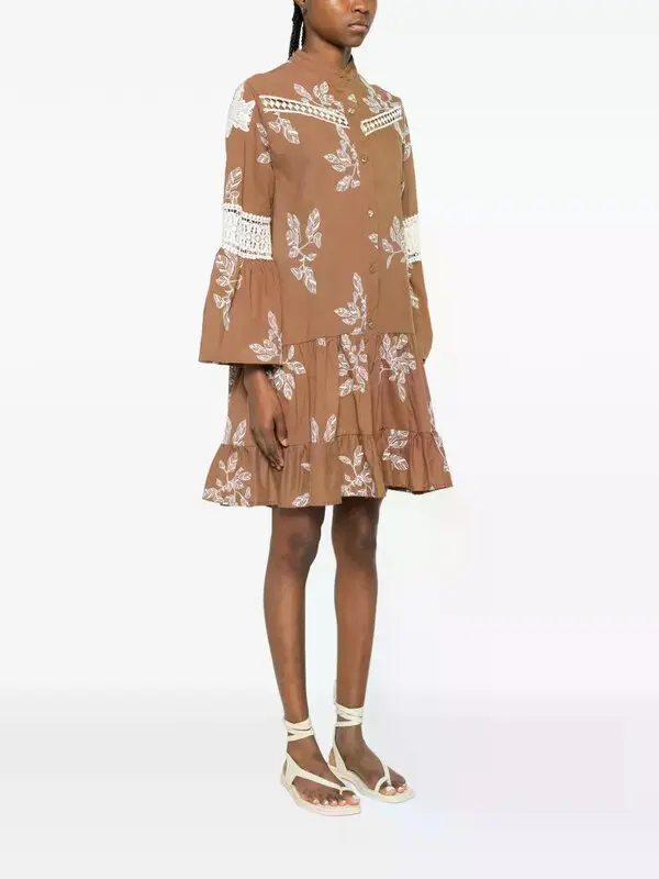 BYE Button-fastening Lace-detail Midi Dress