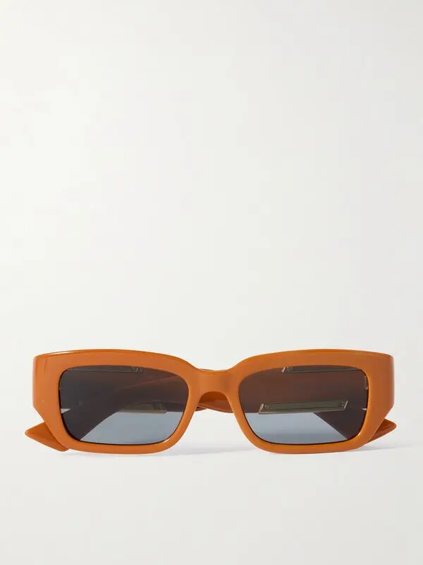 Bottega Veneta Rectangular-frame Sunglasses With Gold-tone Accents - Orange