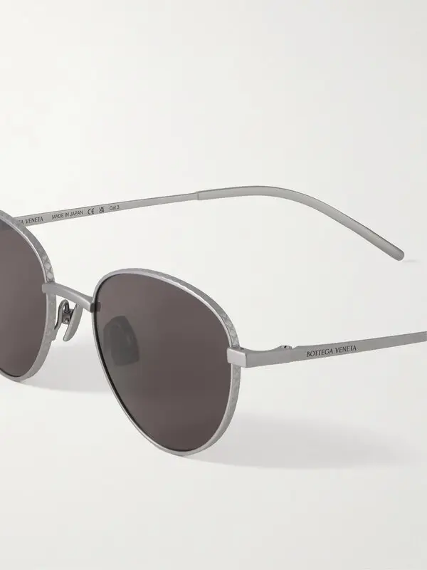 Bottega Veneta Panthos Round-frame Brushed-titanium Sunglasses
