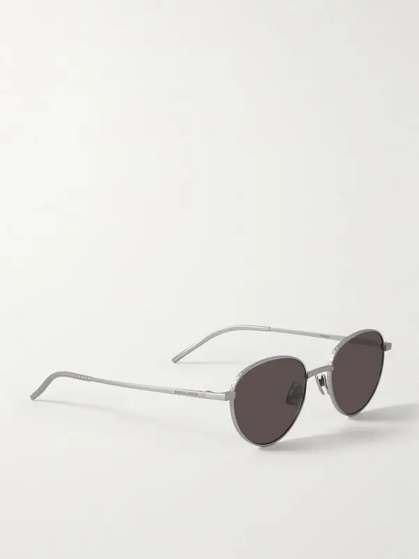 Bottega Veneta Panthos Round-frame Brushed-titanium Sunglasses