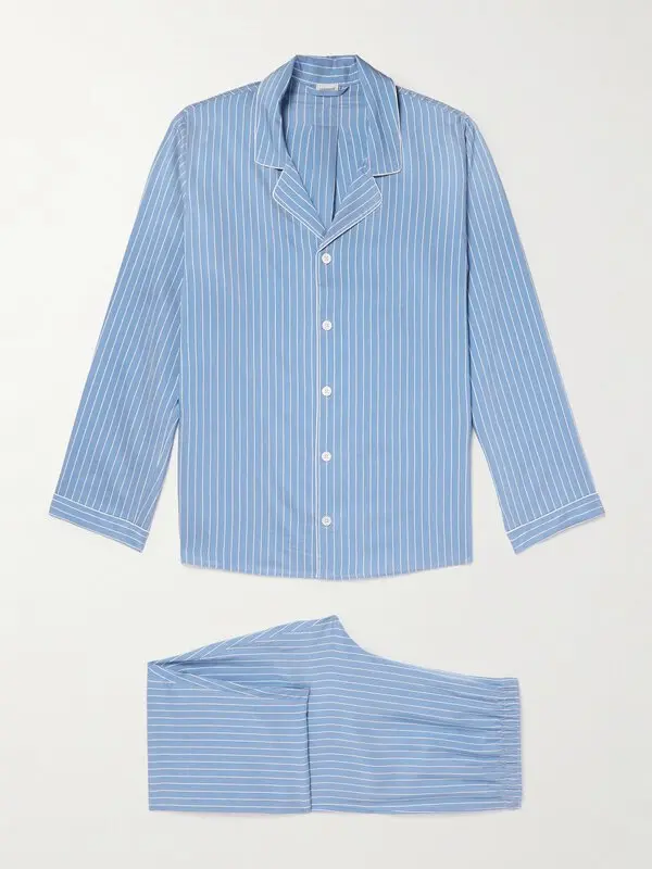 Zimmerli Camp-collar Striped Woven Pyjama Set - Blue