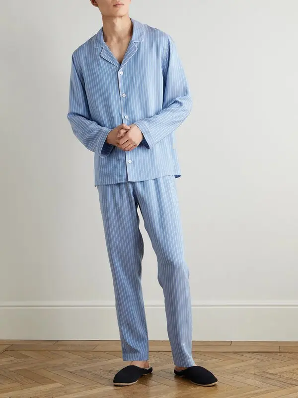 Zimmerli Camp-collar Striped Woven Pyjama Set