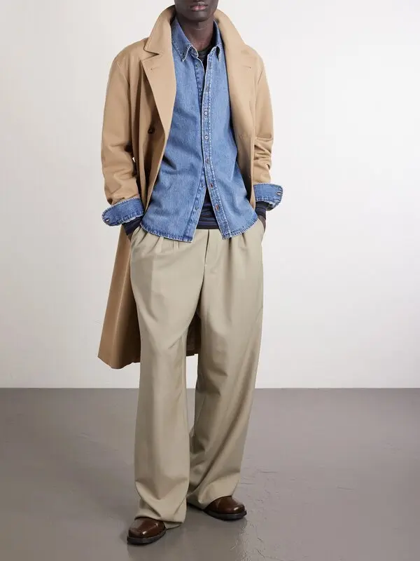 AMI Paris Button-down Collar Logo-embroidered Denim Shirt
