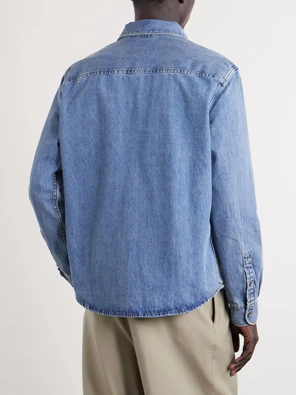 AMI Paris Button-down Collar Logo-embroidered Denim Shirt