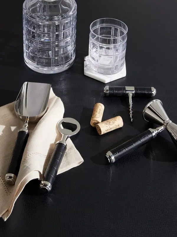 Ralph Lauren Wells Stainless Steel And Croc-effect Leather Bar Tool Set
