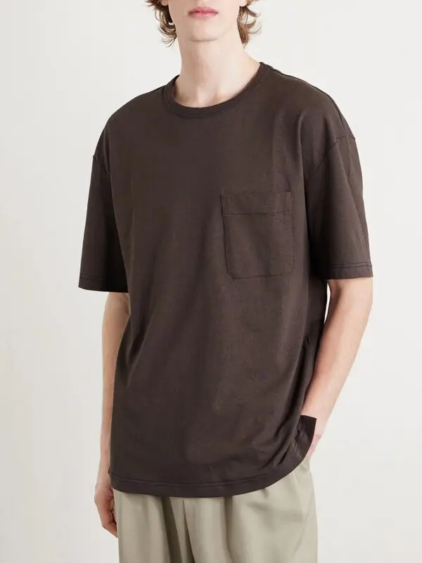 LEMAIRE Cotton And Linen-blend Jersey T-shirt - Brown